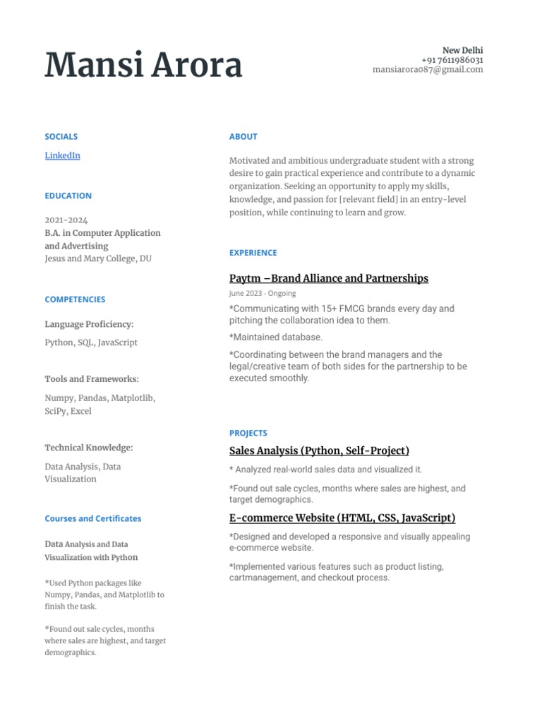 Mansi - CV - June - 1 | PDF | Data | Python (Programming Language)