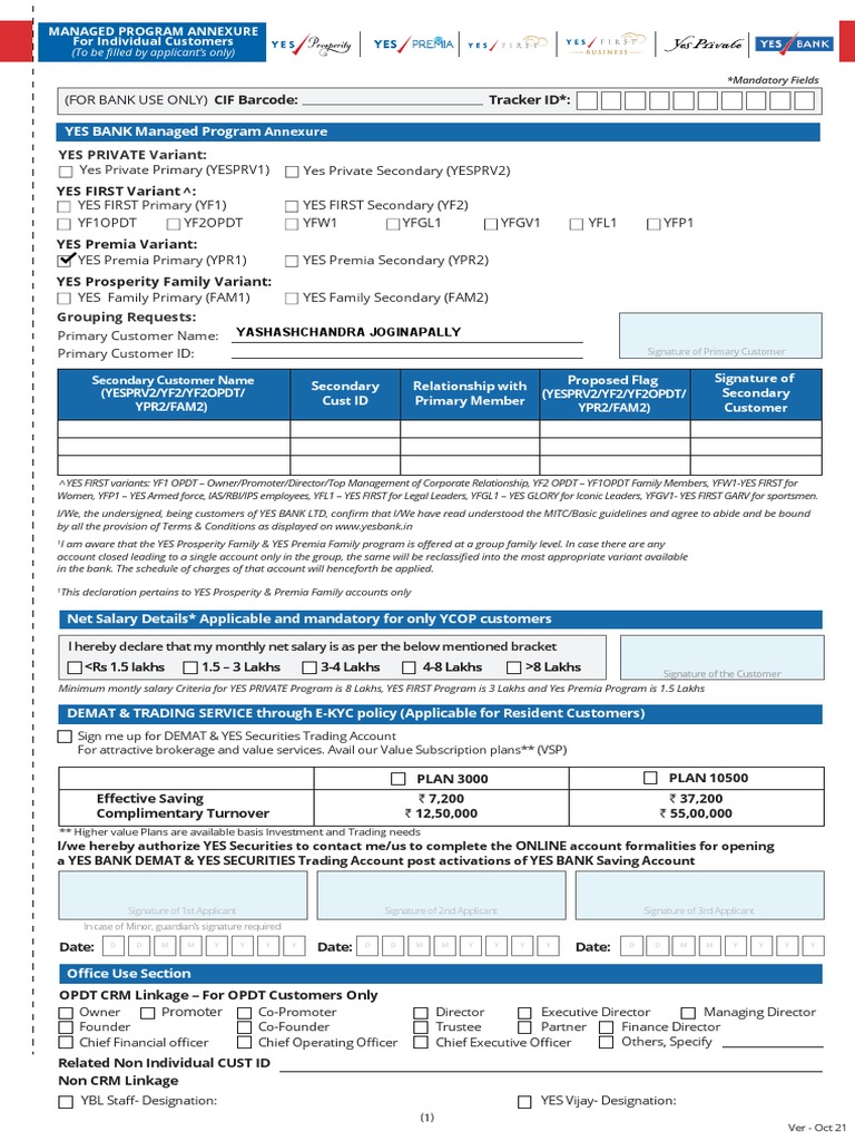 YES FIRST Account Opening Annexure MPA | PDF | Justice | Crime & Violence