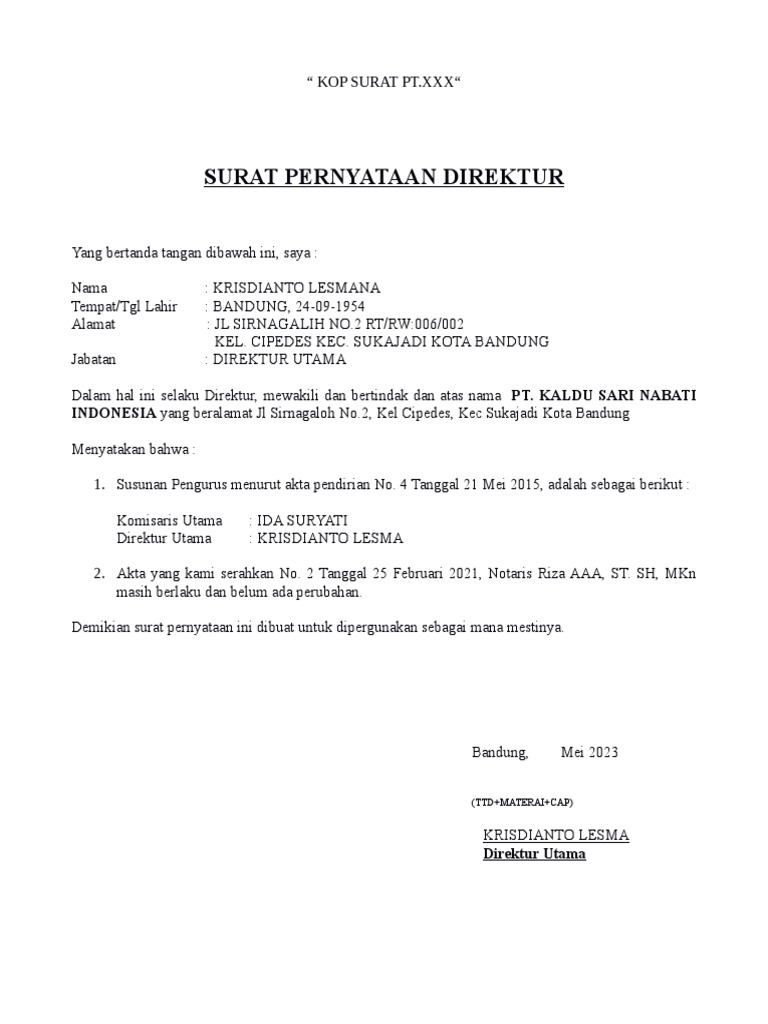 Surat Pernyataan Direktur | PDF