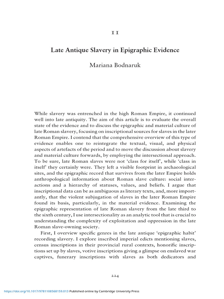 Late Antique Slavery in Epigraphic Evidence | PDF | Roman Empire ...