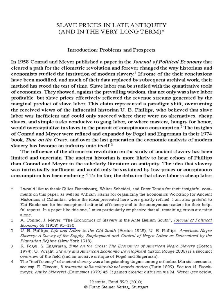 Slave Prices in Late Antiquity and in TH | PDF | Labour Economics | Demand