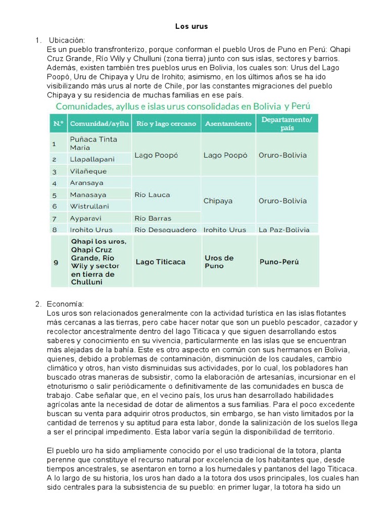 Los Urus Trabajo Completo | PDF