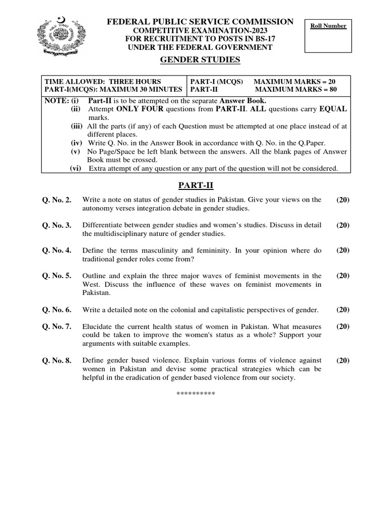 CSS Gender Studies Past Papers (2016-2023) (Free Download) | PDF ... CSS Gender Studies Past Papers (2016-2023) (Free Download) | PDF ...
