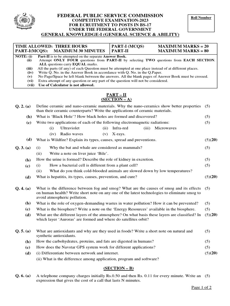 CSS General Science & Ability Past Papers (2000-2023) (Free Download ...