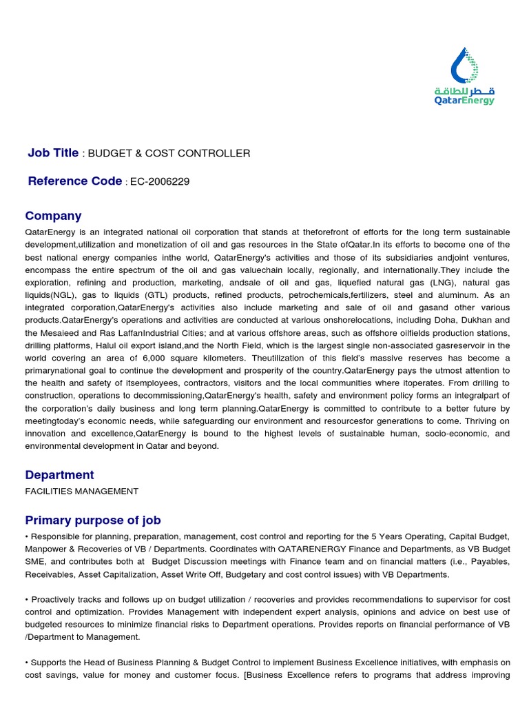Budget & Cost Controller Overview | PDF | Natural Gas | Economies