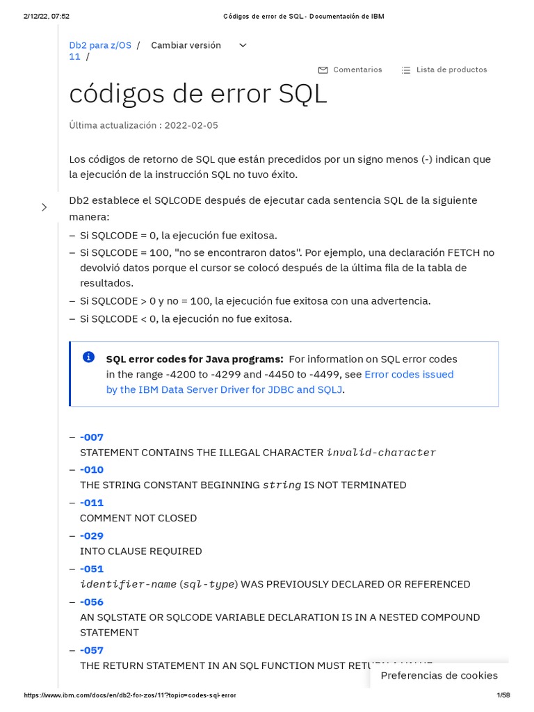 Códigos de Error de SQL - Documentación de IBM | PDF | SQL | Función (Matemáticas)