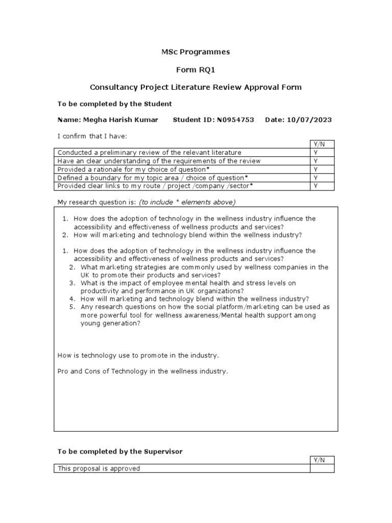 MSC Programmes RQ1 Approval Form | PDF