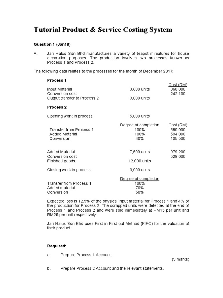 2022 - Tutorial Process Costing Past Year | PDF | Cost | Valuation ...