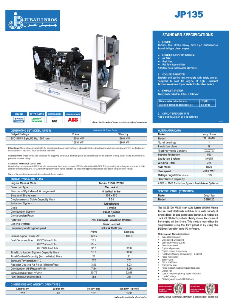 JP135 kVA TAL | PDF | Engines | Diesel Engine