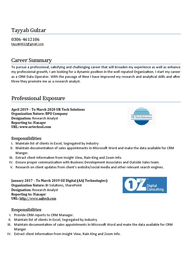 Tayyab CV | PDF | Customer Relationship Management | Business