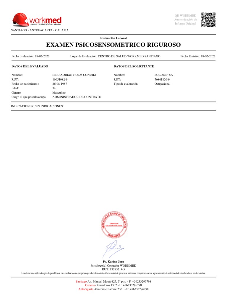 16651982-9 - Eric Adrian Holm Concha - Evaluación Psicosensometrica ...