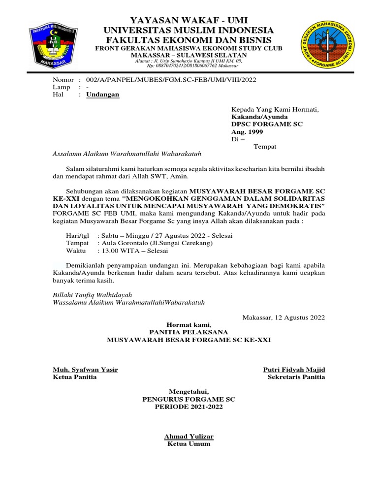 Surat Undangan Mubes DPSC | PDF