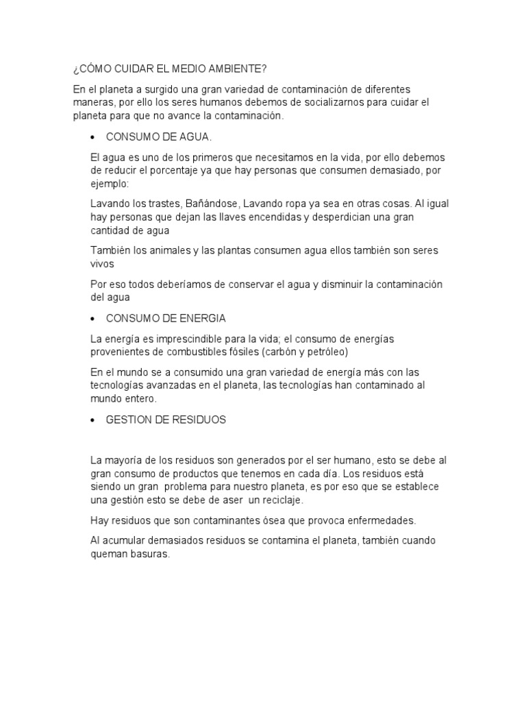 Cómo Cuidar El Medio Ambiente | PDF