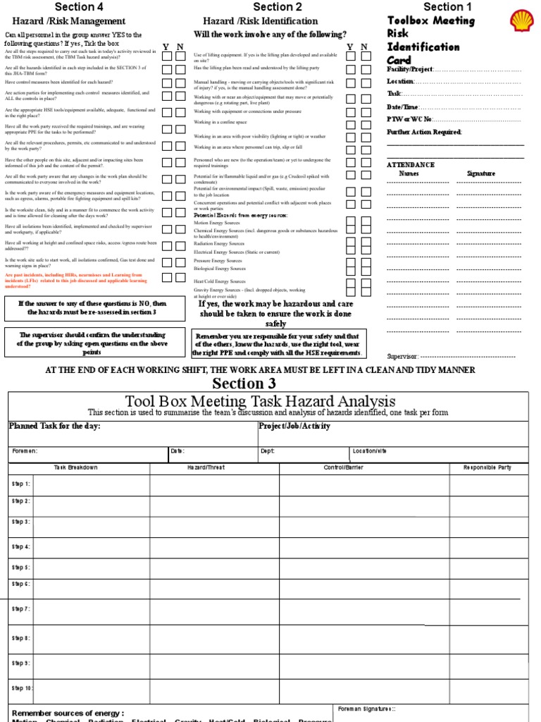 Toolbox Meeting Hazard Analysis Guide | PDF | Hazards | Risk