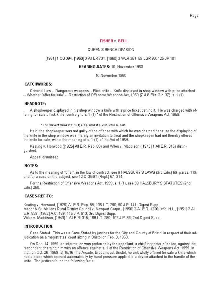 Fisher V Bell - Find Ratio | PDF | Common Law | Justice