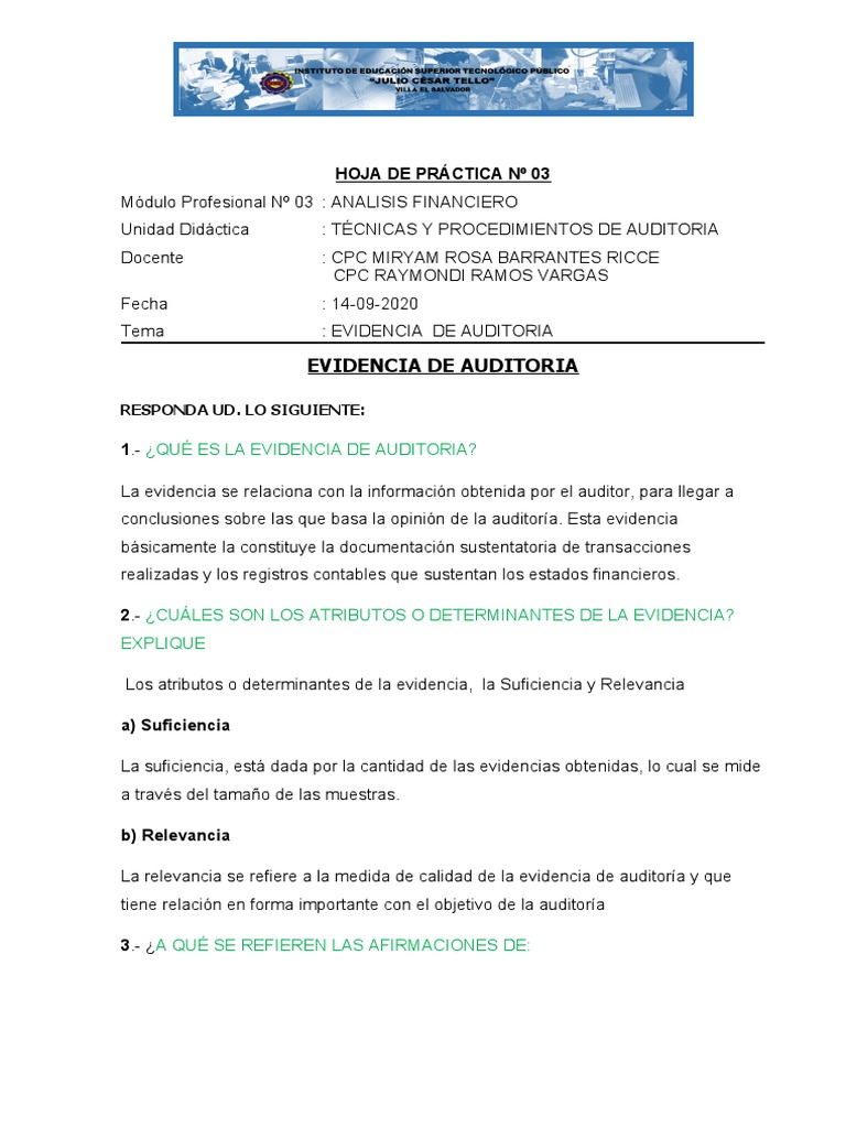 3 Hoja Práctica #03 Evidencias de Auditoria | PDF | Auditoría ...