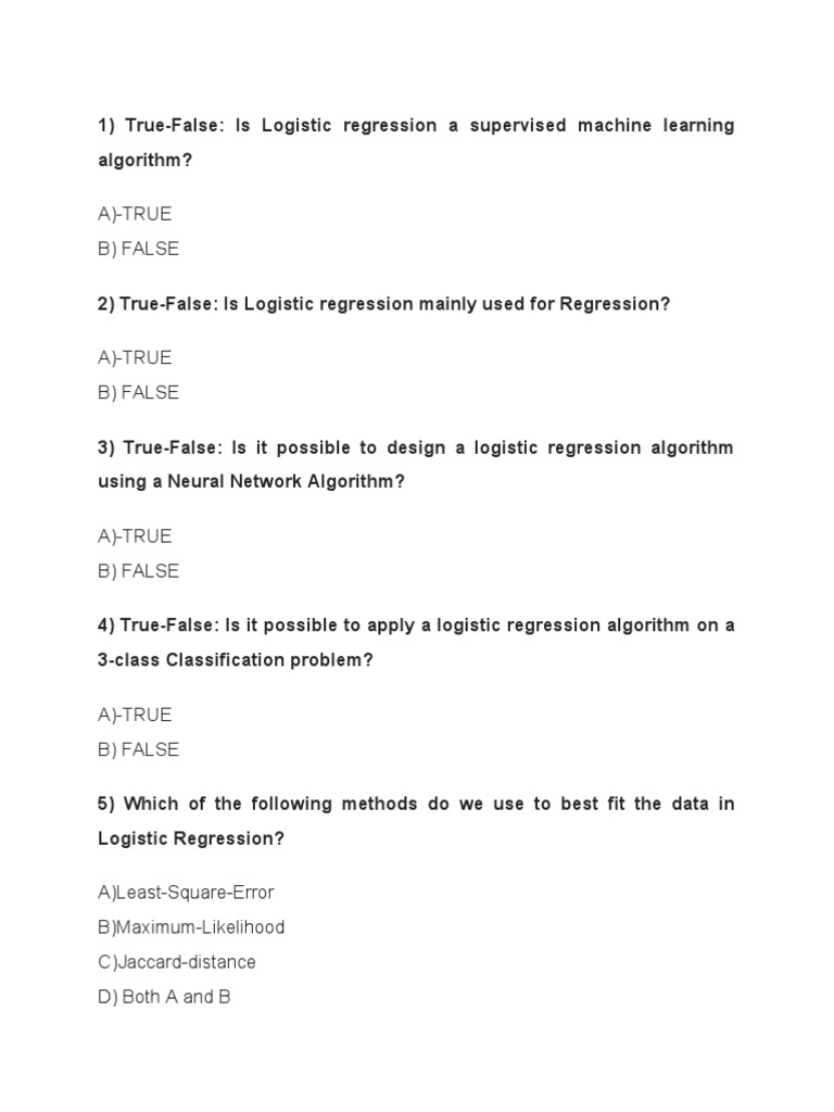 Mcqs Logistic Regression | PDF