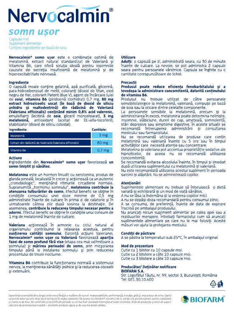 Prospect Nervocalmin Somn Usor Compressed | PDF