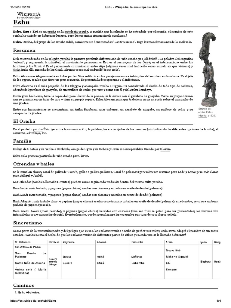 Eshu - Wikipedia, La Enciclopedia Libre | PDF | Arquetipos mitológicos | Mitología comparada