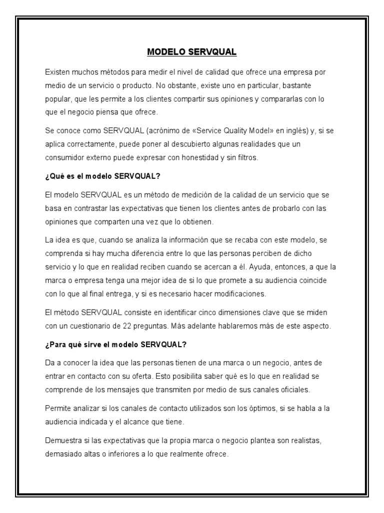 Modelo Servqual | PDF | Calidad (comercial) | Cuestionario