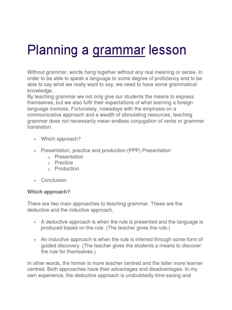 Planning A Grammar Lesson | PDF | Teaching Method | Learning
