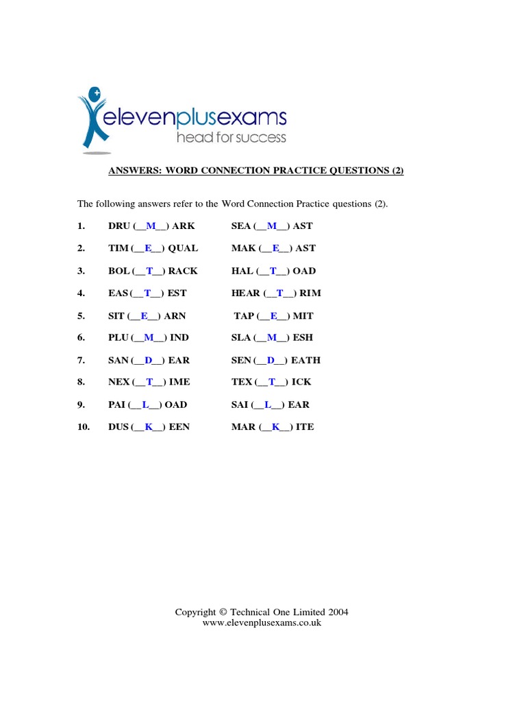49-Word Connection Practice Answers 2 | PDF