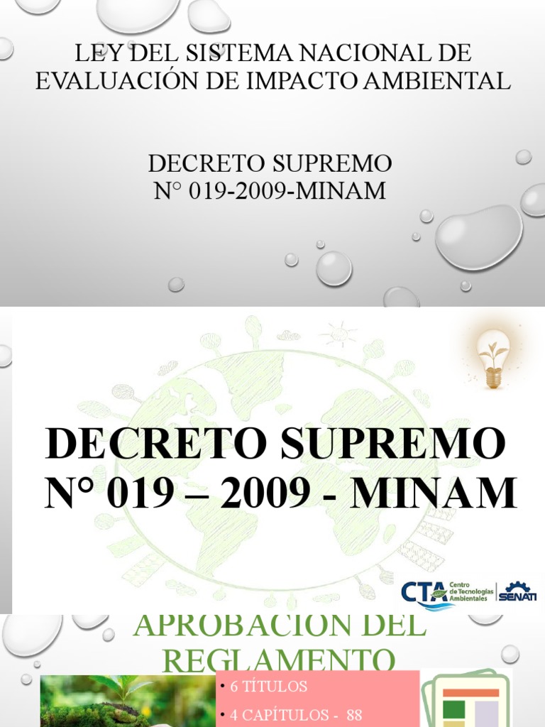 Ley Del Sistema Nacional de Evaluación de Impacto Ambiental Decreto Supremo #019-2009-MINAM ...