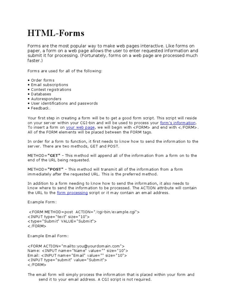 HTML-Forms: Form's Information Your Web Page | Download Free PDF ...