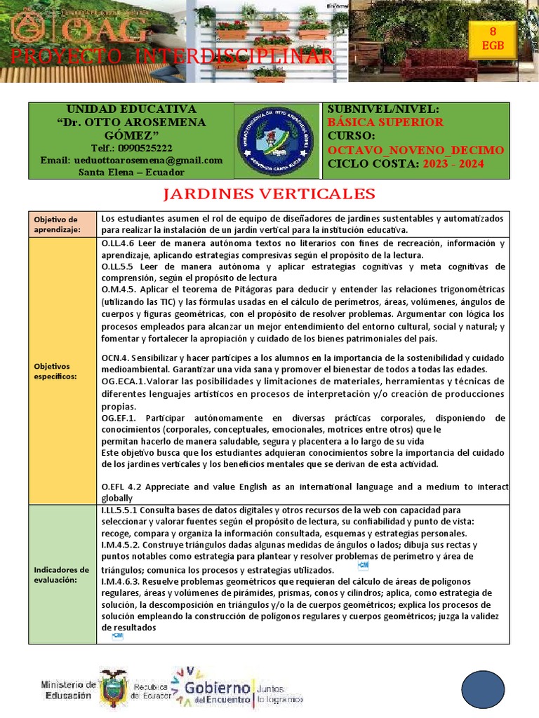 FORMATO DE PROYECTO INTERDISCIPLINARIO 8vo - BASICA SUPERIOR | PDF | Ensayos | Tierra