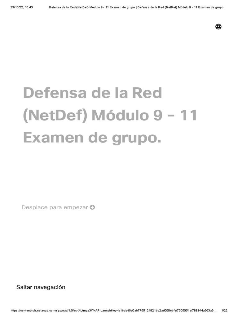 Defensa de La Red (NetDef) Módulo 9 - 11 Examen de Grupo - Defensa de La Red (NetDef) Módulo 9 ...