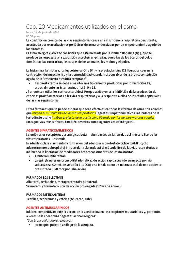 Cap 20 Farmacos Utilizados en El Asma | PDF | Asma | Especialidades Medicas
