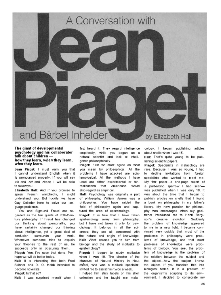 A Conversation With Jean Piaget and Barbel Inhelder | PDF | Psychology ...