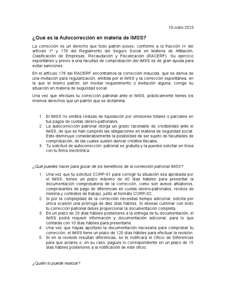 Autocorrección IMSS: Guía para Patrones | PDF
