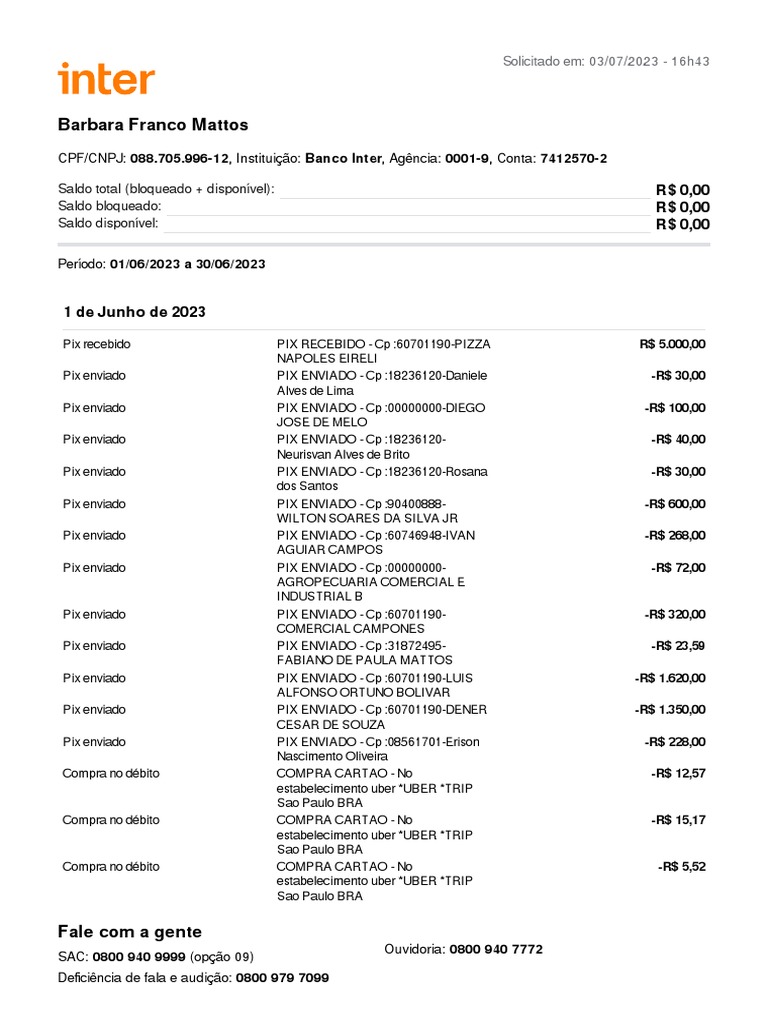 Extrato-01-06-2023-A-30-06-2023 INTER | PDF