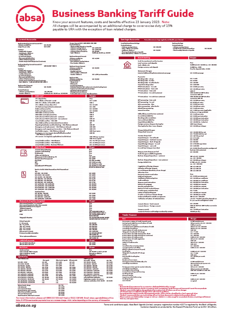 Business Tariff Guide | PDF | Debit Card | Cheque