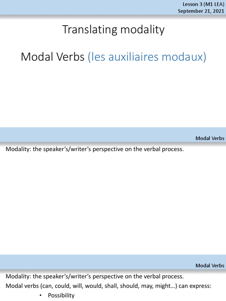 Translating Modality (Presentation) | PDF | Grammaire