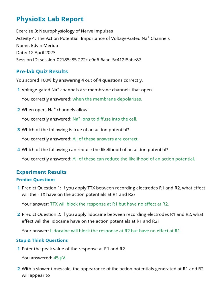 Physioex Exercise 3 Activity 4 Pdf Action Potential Physiology