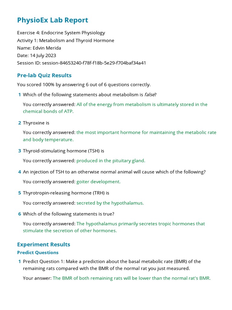 PhysioEx Exercise 4 Activity 1 | PDF | Hypothyroidism | Thyroid ...