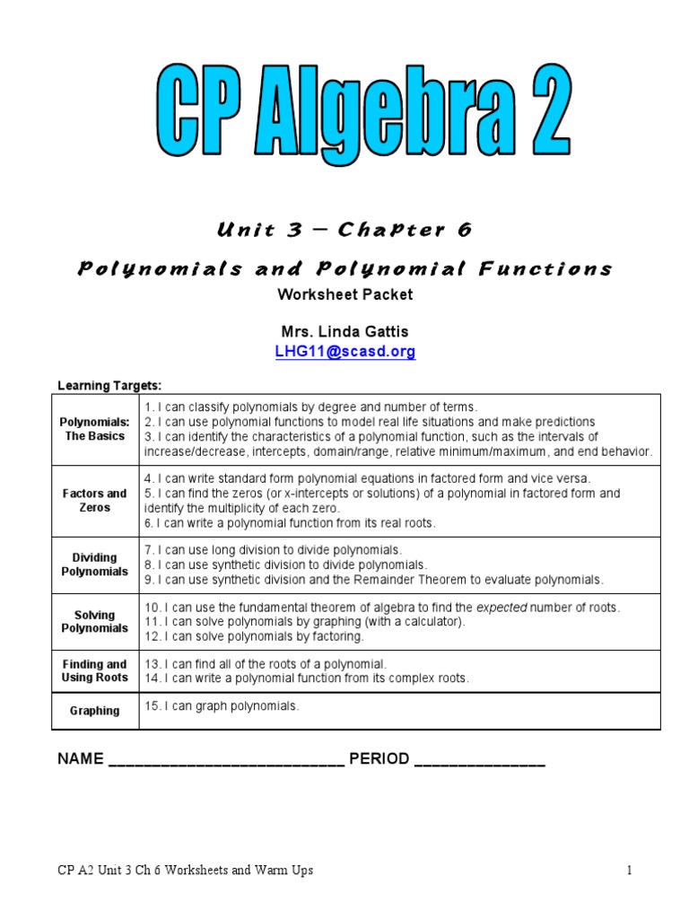 a2-2017 Unit 3 Worksheets Ch 6 CP A2 | PDF | Polynomial | Factorization