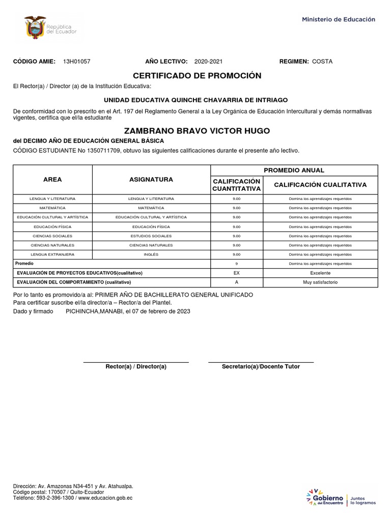 Certificados Promocion | PDF