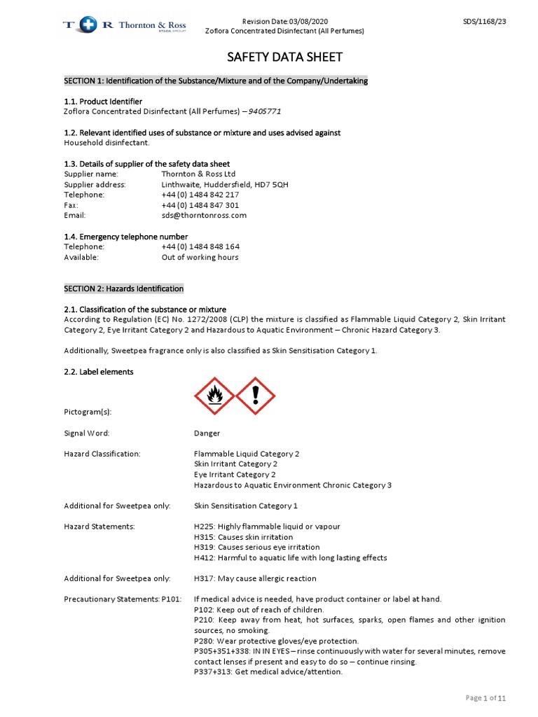 Sds Zoflora | PDF | Toxicity | Ethanol