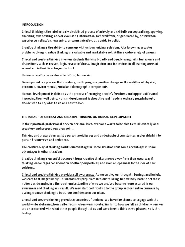 Enhancing Human Development Through Thinking | PDF | Thought | Creativity