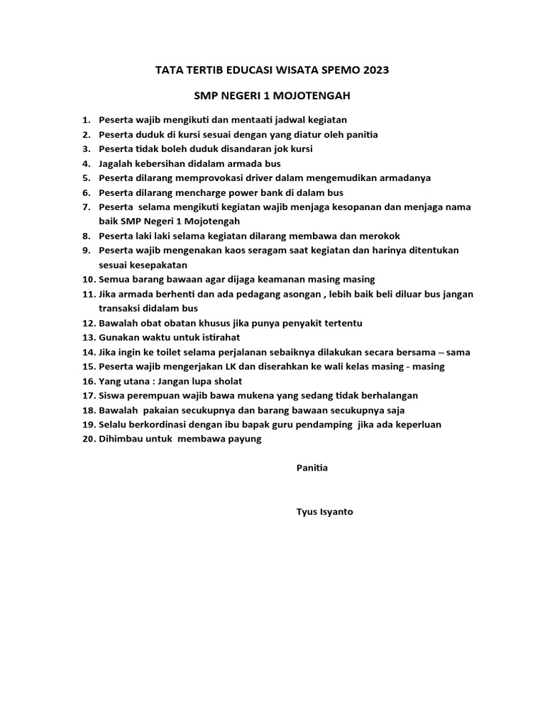 Tata Tertib Studi Tour Jakarta 2023 | PDF | Perjalanan | Kesehatan Holistik