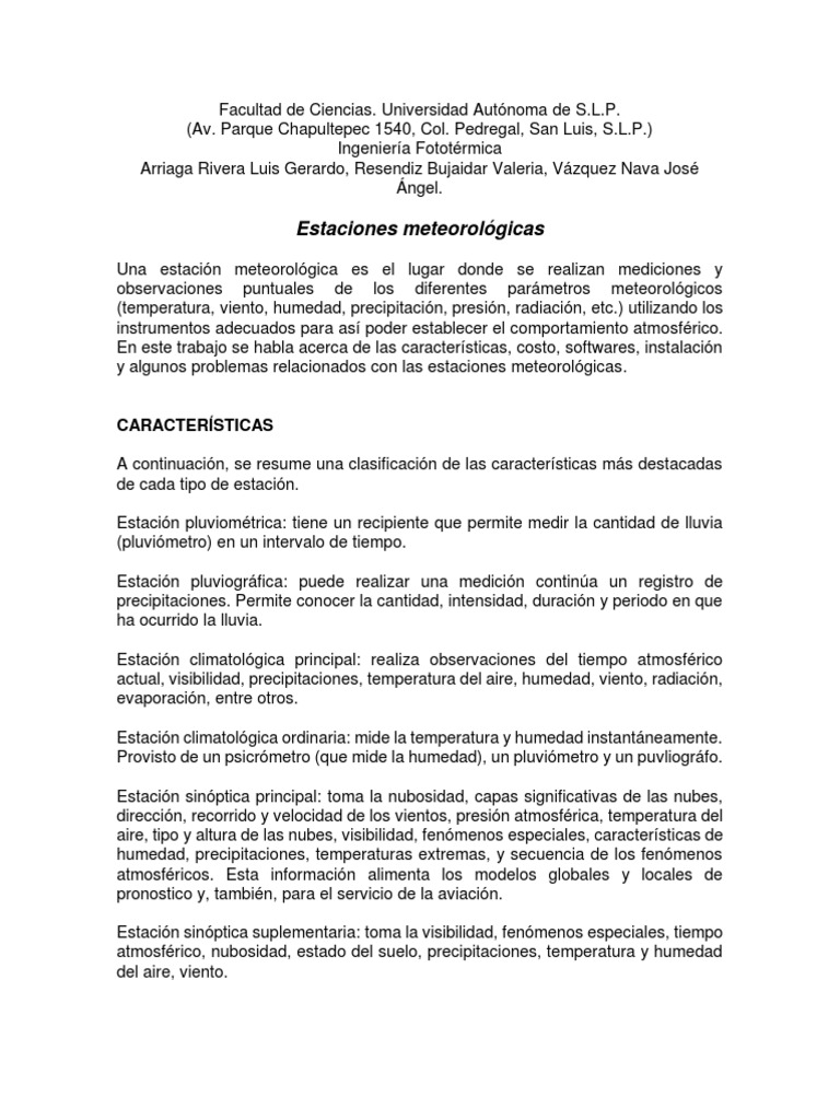 Estaciones meteorológicas | PDF | Meteorología | Precipitación
