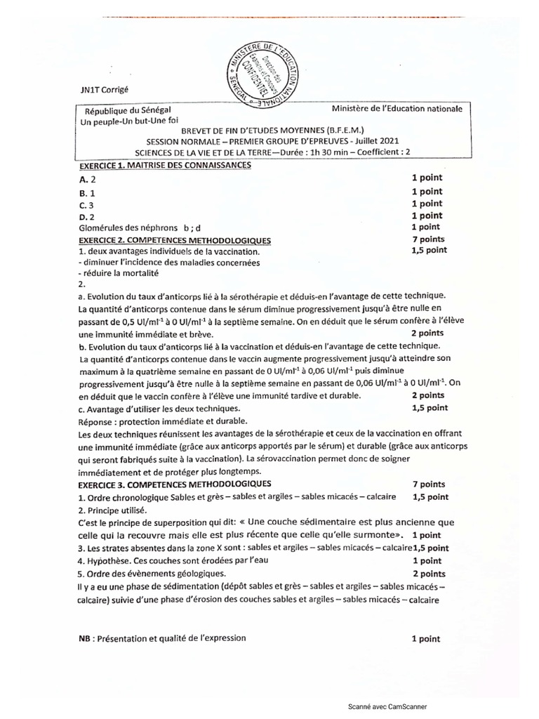 Corrige Epreuve SVT BFEM 21 | PDF