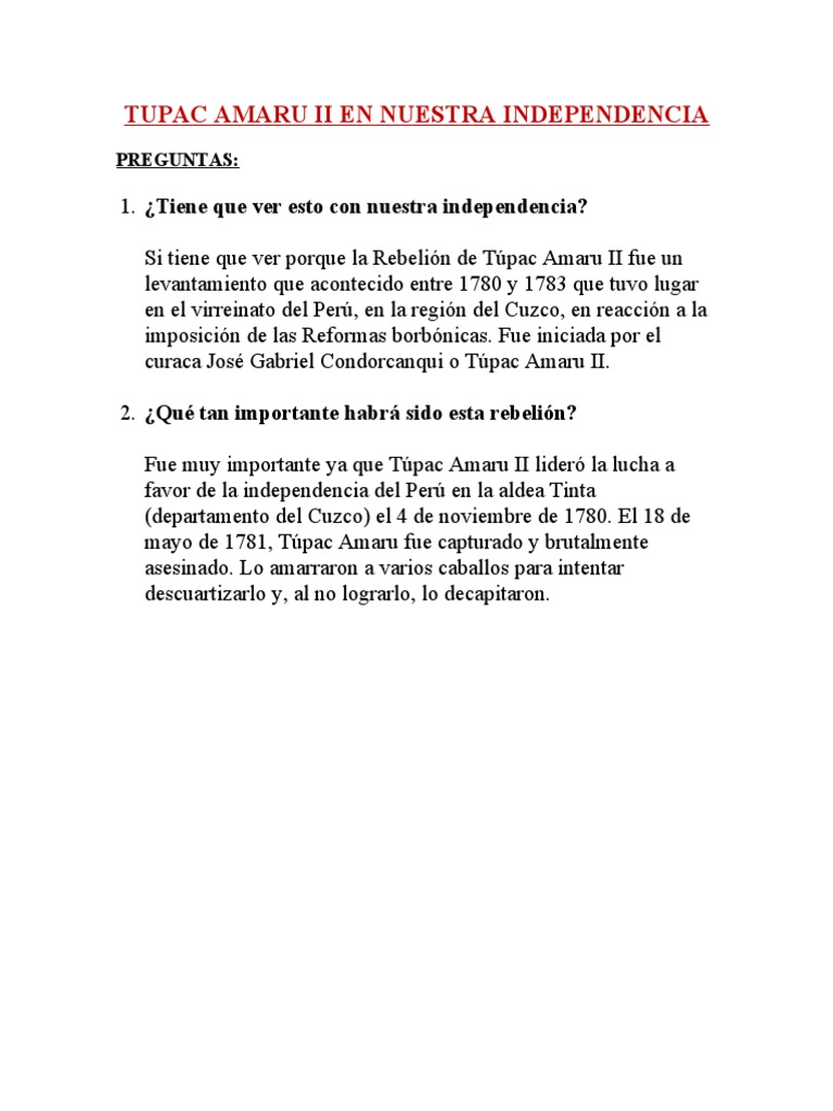Tupac Amaru Ii en Nuestra Independencia | PDF | América del Sur