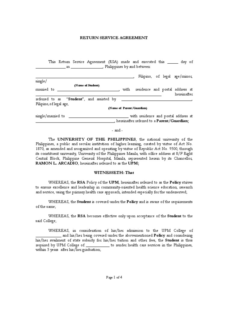 UPM RSA Agreement | PDF | Legal Guardian | Surety Bond