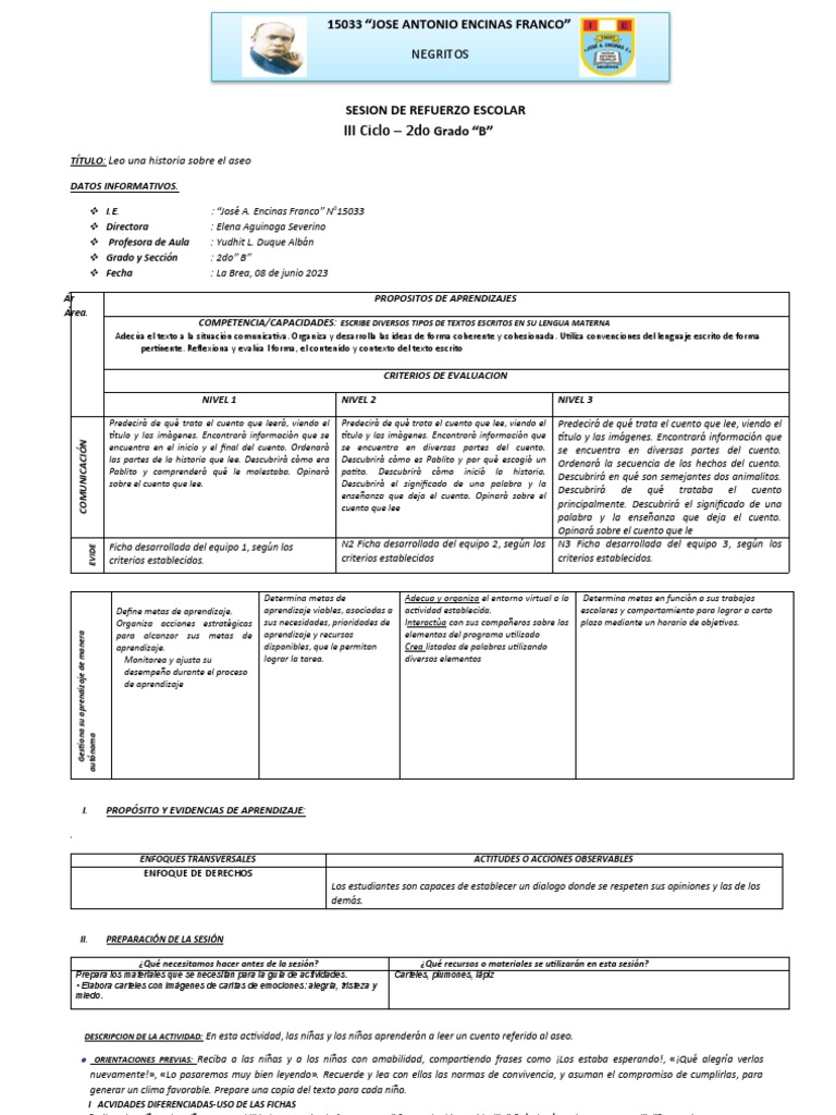 Sesion de Refuerzo Escolar Com 8 Junio | PDF | Aprendizaje | Modificación de comportamiento