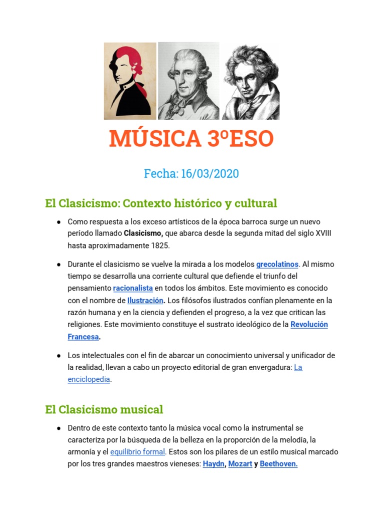 El Contexto Sociocultural Del Clasicismo Musical 3oeso | PDF | Periodo Clásico (Música) | Sinfonía