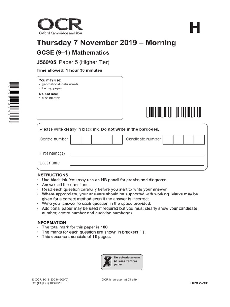 J560-05 QP Nov19 | PDF | Circle | Geometry